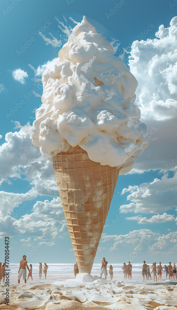 Vertical recreation of a caricature of a super extreme cornetto ice ...