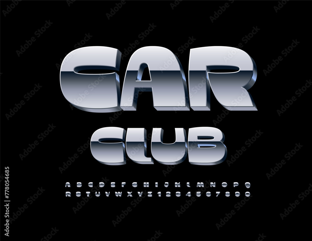 Vector cool emblem Car Club. Stylish Silver Font. Modern Steel Alphabet ...