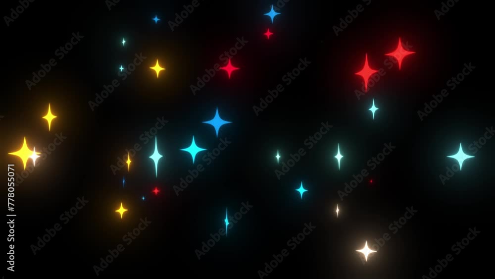 Sparkling stars effect animated background. Twinkling stars animation, colored cartoon, flat ...