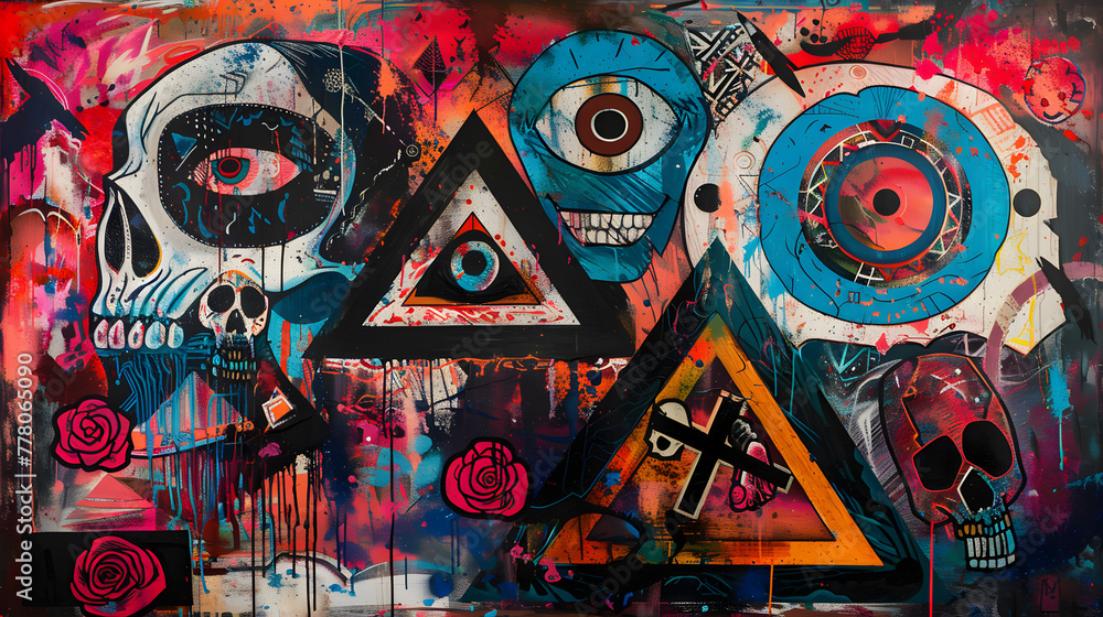 80s alien space event with a triangle a circle and a square Stock ...