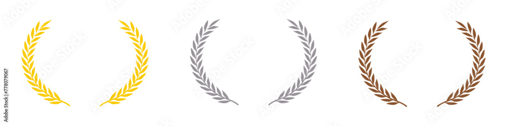 Winners laurel wreath logo type vector icons. Flat design gold silver ...
