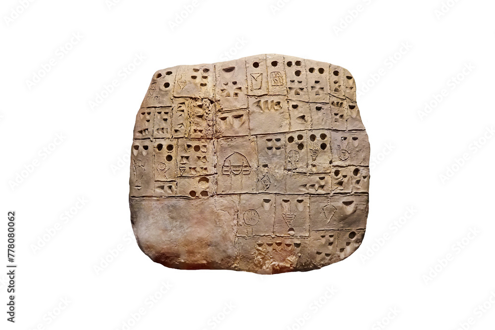 Sumerian clay tablet isolated on whit background. Ancient Recording ...