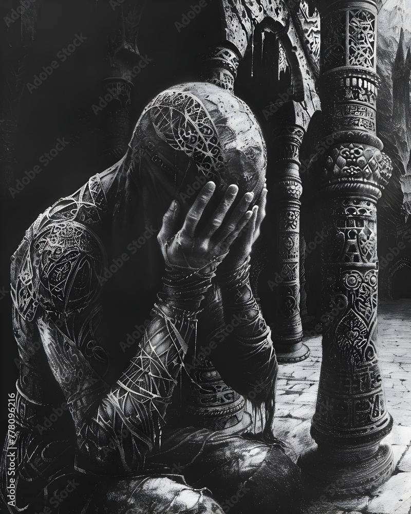 Penitent Soul Kneeling at Sacred Altar,Burdened by Regret and Seeking ...