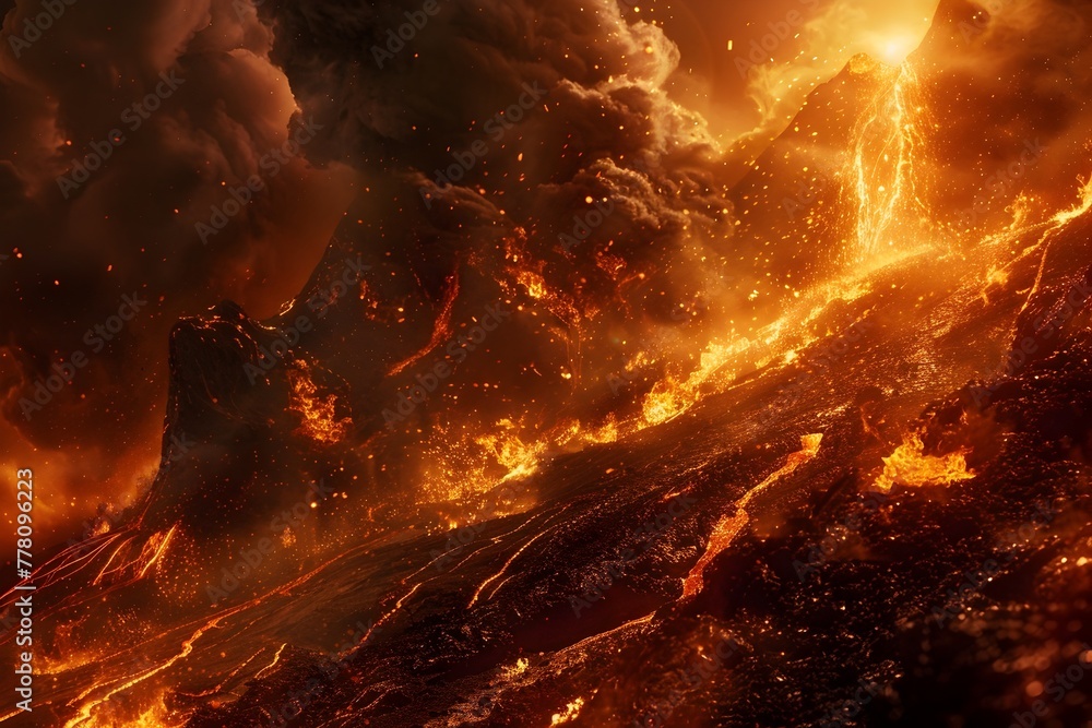 Fiery Volcanic Eruption with Raging Spirits of Anger and Regret ...