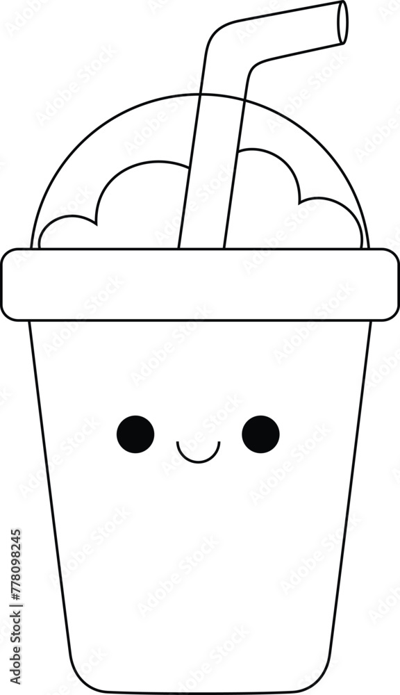 Cute kawaii cartoon character bubble tea coloring page. Vector ...