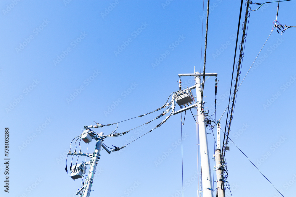 Transformers small sphere size and electric wire phone lines. Energy ...