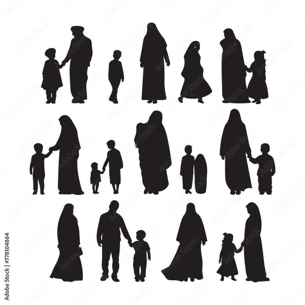 Islamic family black silhouette vector drawing Stock Vector | Adobe Stock
