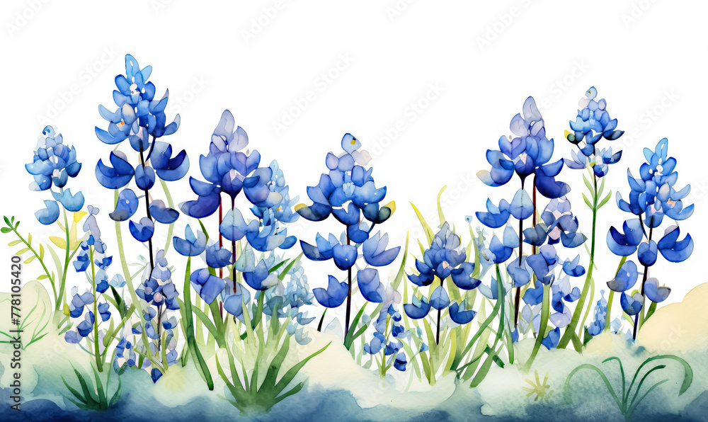 Watercolor Bluebonnet Banner Background Design with Copy Space Stock ...