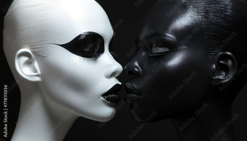 Glamorous portrait of a woman showing the face in profile, the girls ...