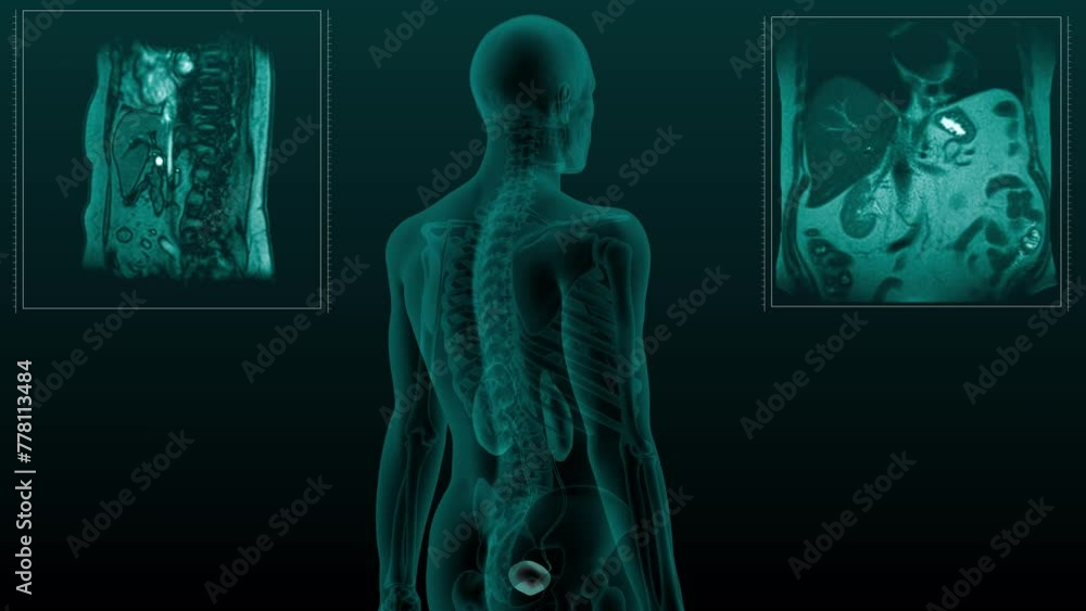 Magnetic resonance tomography scan of the human urinary system. 3d ...