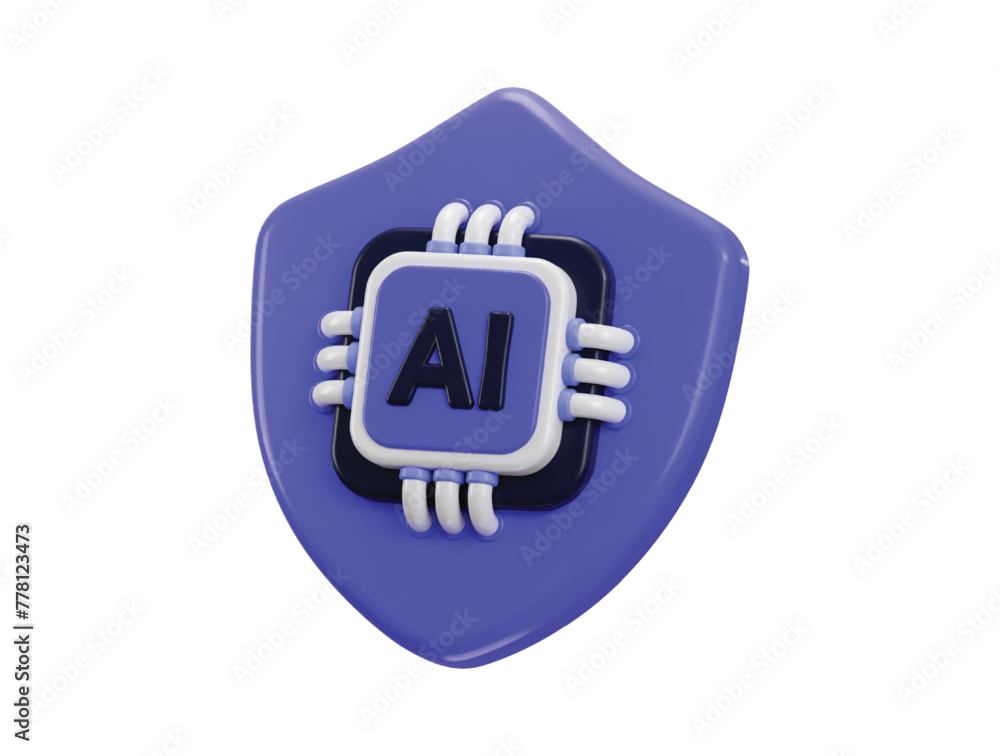 3d protect shield with Ai chip icon for protected artificial ...