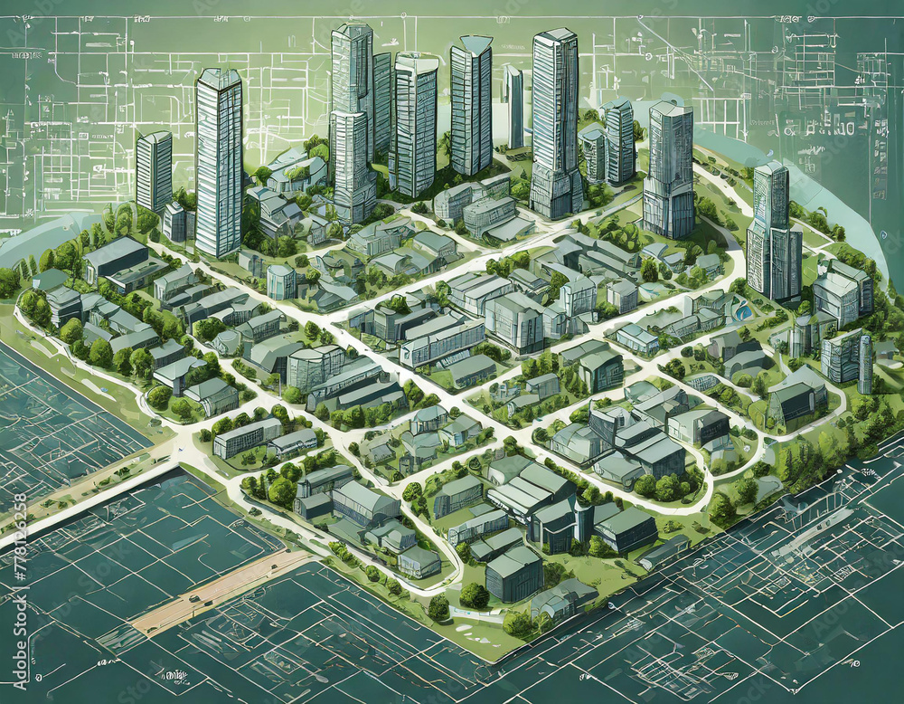 Ilustração do Stock: A detailed, technical blueprint showcasing urban ...