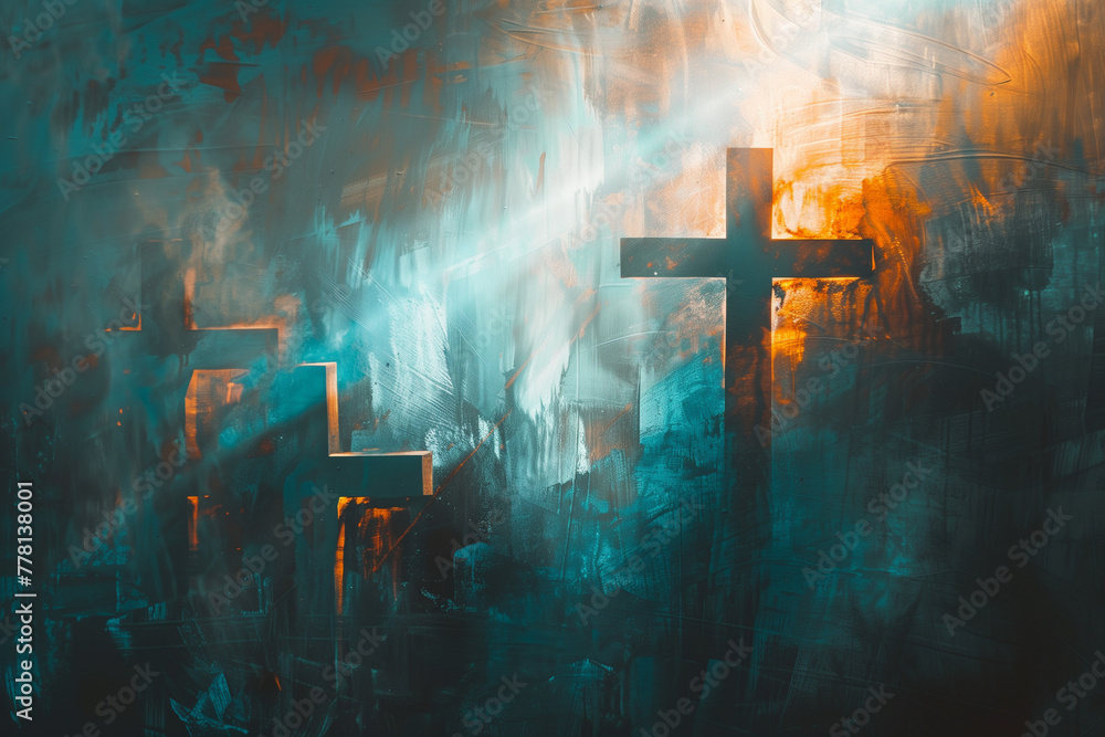 Artistic interpretation of Calvary, abstract and symbolic, with crosses ...