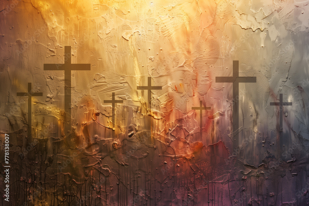Artistic interpretation of Calvary, abstract and symbolic, with crosses ...
