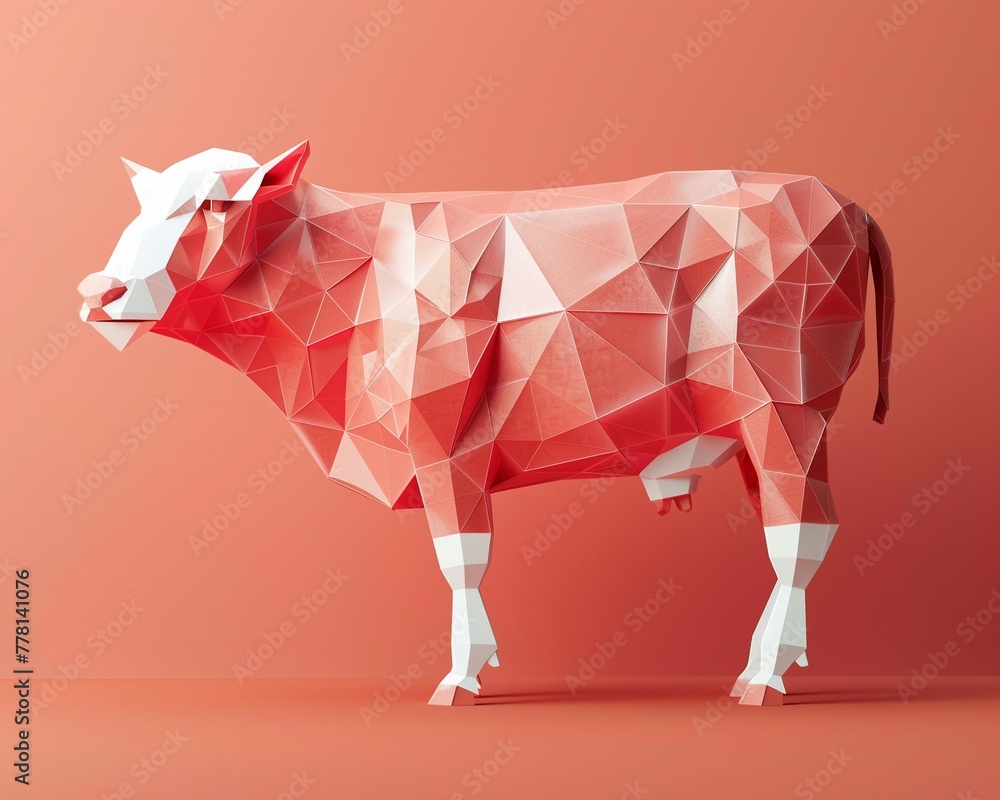 Illustrated low poly beef cut chart, 3D cow model segmented into ...