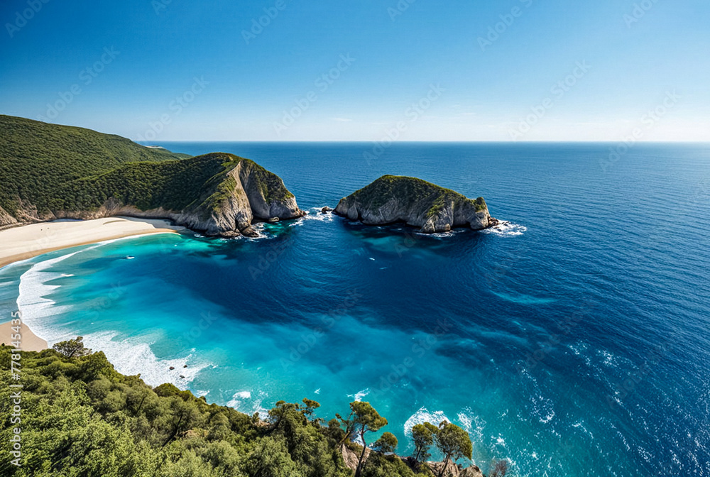 Amazing landscape on coast of blue ocean in clear sunny weather. Sea ...