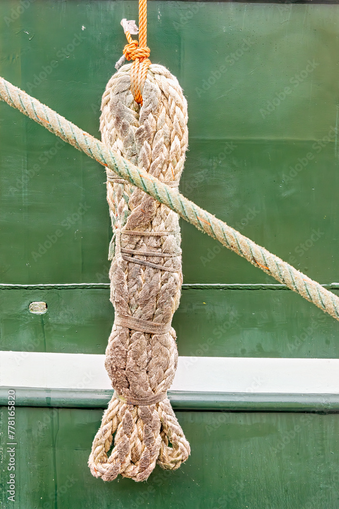 close-up photo of ship's mooring lines crossing each other Stock Photo ...