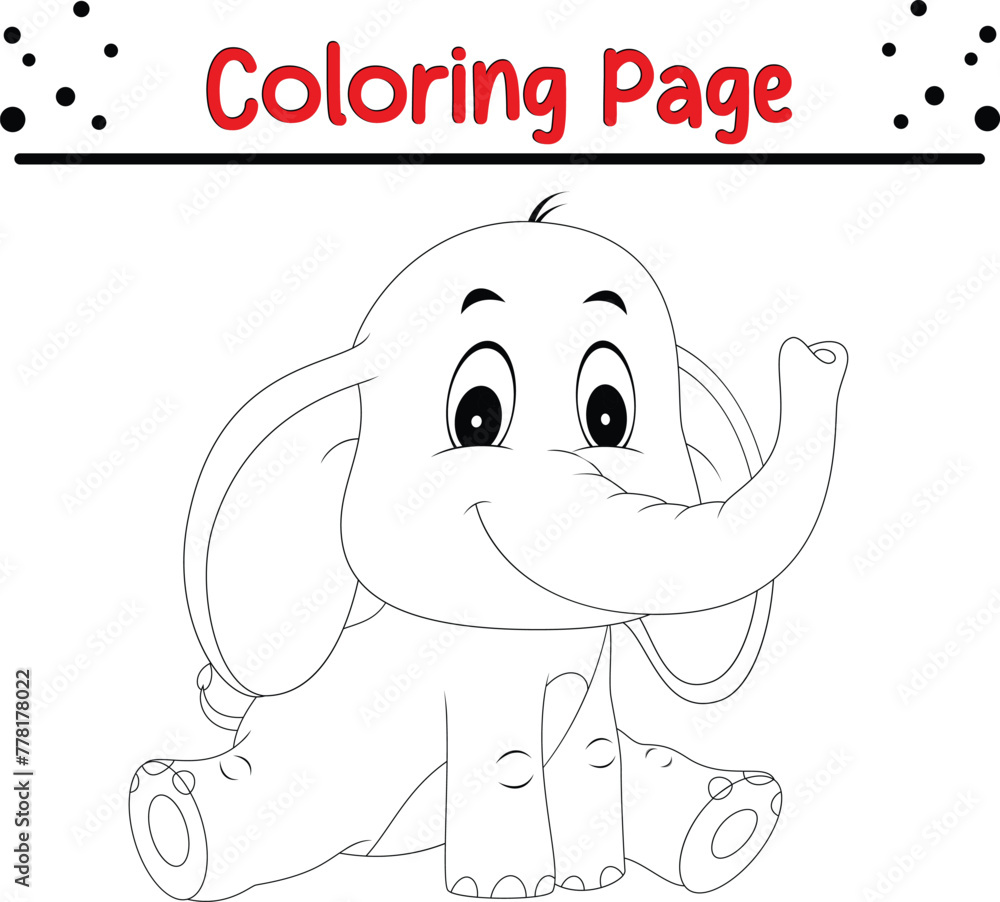 Happy Elephant coloring page. Cute Animal coloring book for children ...
