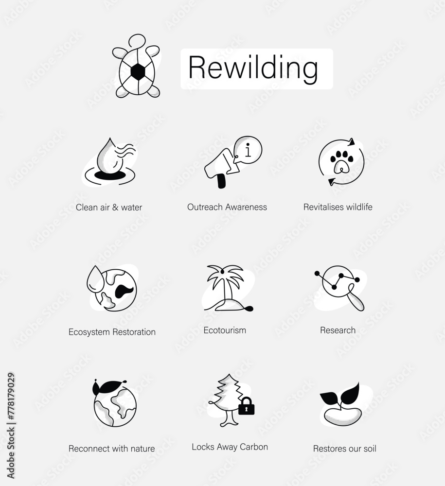 Discover icons for nature conservation: research, ecotourism, wildlife ...