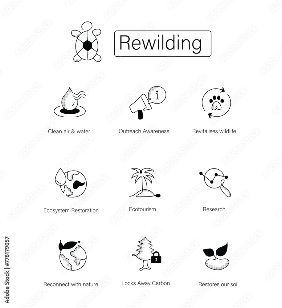 Discover icons for nature conservation: research, ecotourism, wildlife ...