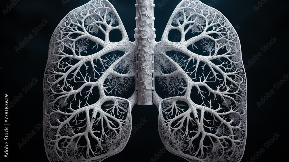 A hyper-realistic clay render of a chest X-ray film, showing detailed ...