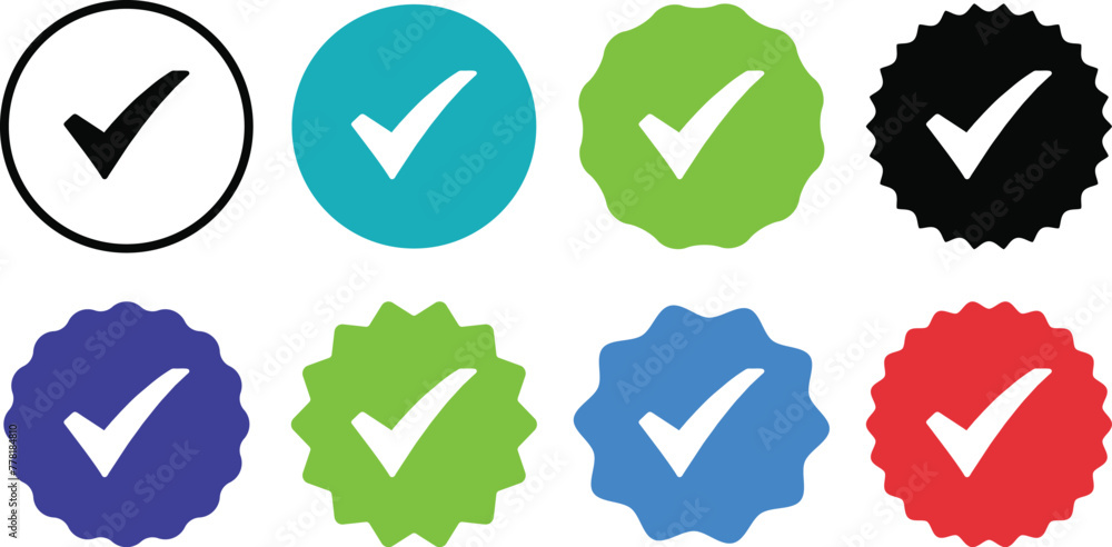 Check mark icons. Profile verification check marks icon. Approved symbol. Verified account badge ...