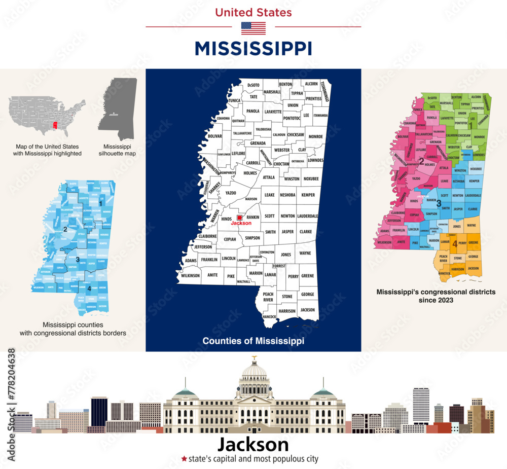 Mississippi counties map and congressional districts since 2023 map ...