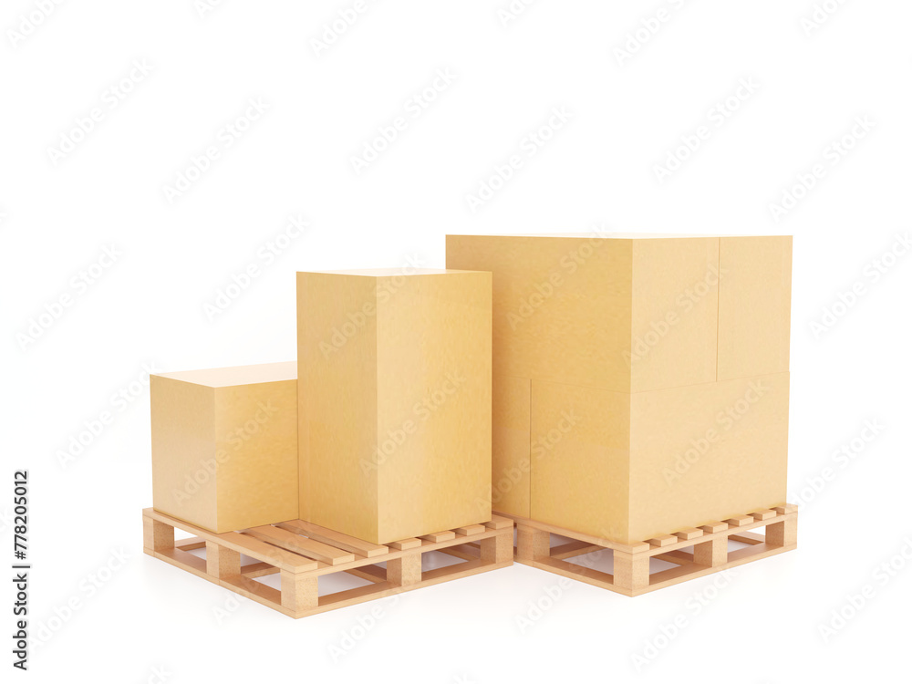 Packaging boxes on pallets. Transportation business. Pallets for ...