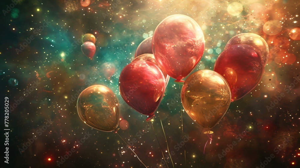 Celestial art depicting balloons carrying messages of hope and dreams ...