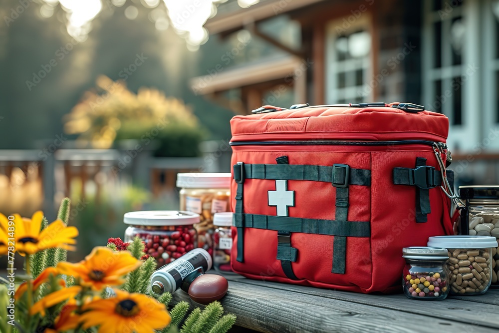 First Aid Kit Opened Photo of an open first aid kit with medical ...