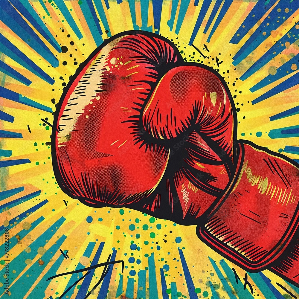 1960s styled pop art boxing glove, colorful punch through comic book ...