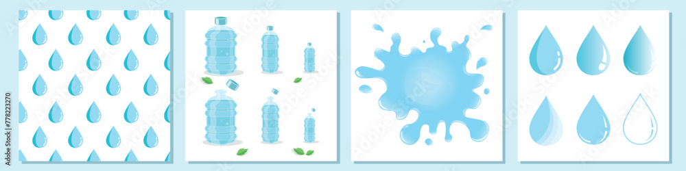 Vetor de Big set of water design elements. Water containers with ...