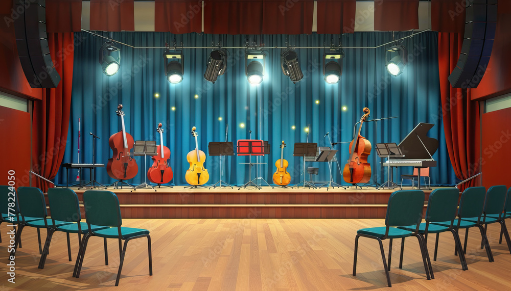 Musical Talent Stage: A talent show stage set with musical instruments ...
