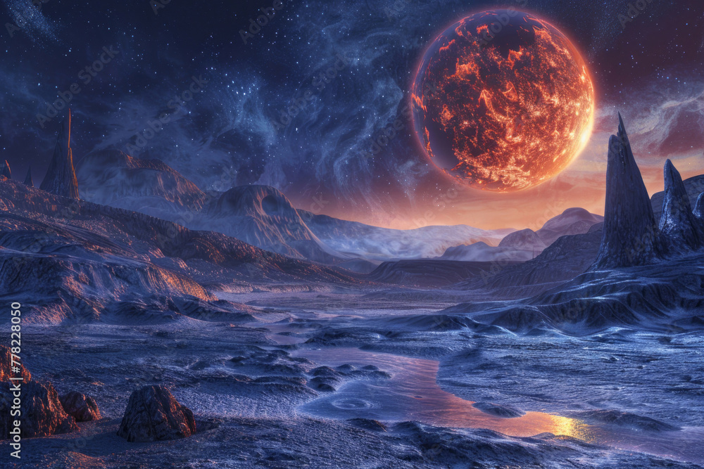 Planets and space around planets in a style that merges realistic ...