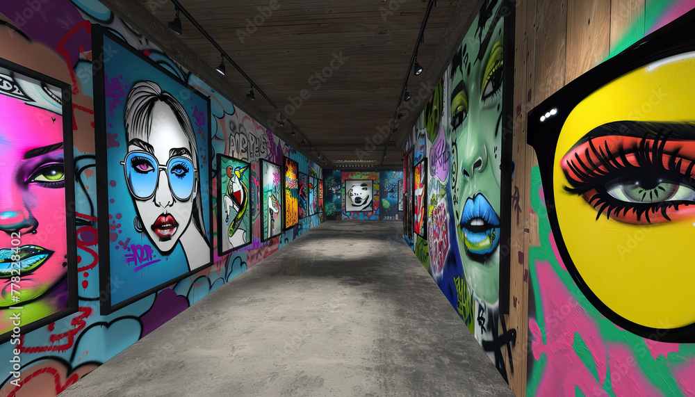 Urban Graffiti Art Gallery: An art gallery set with graffiti walls ...