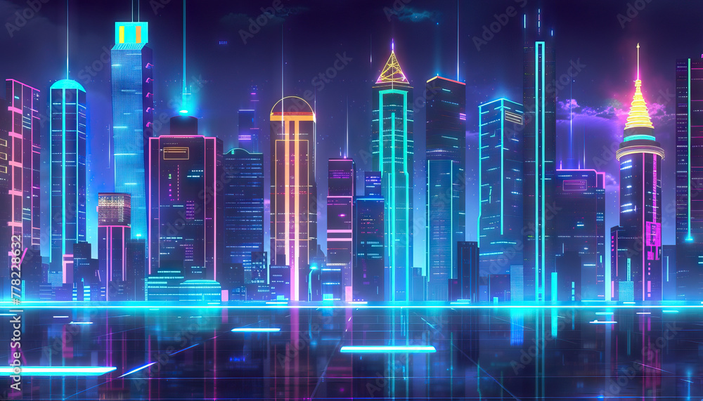 Science Fiction Cyber City: A cyberpunk city set with neon lights ...