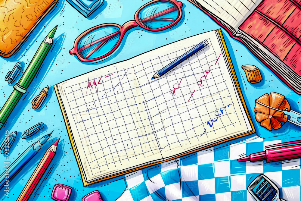 School backgrounds. Book, stationery, books, hand and pencil. Set of ...