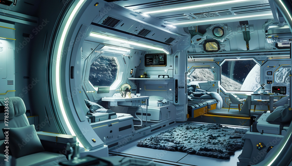 Space Colony Habitat: A space colony set with futuristic living ...