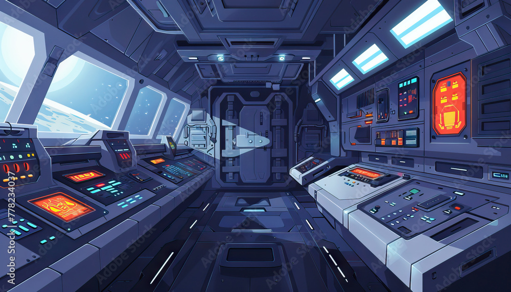 Science Fiction Space Station: A space station set with control panels ...