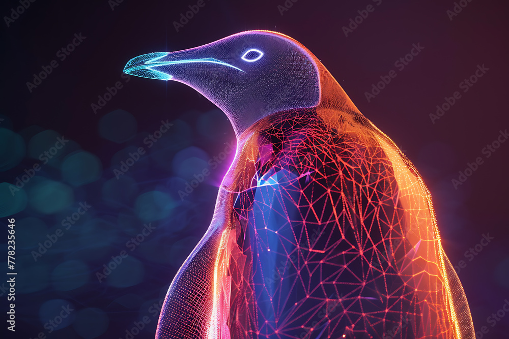 wireframe penguin set against a radiant translucent backdrop, adding ...