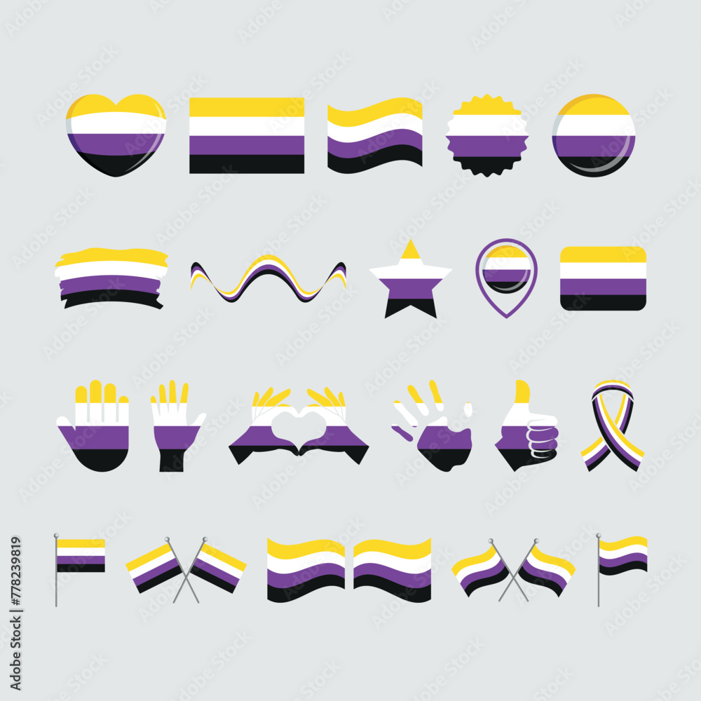 Non-binary Pride Flag and symbols many icon set vector. Non-binary ...
