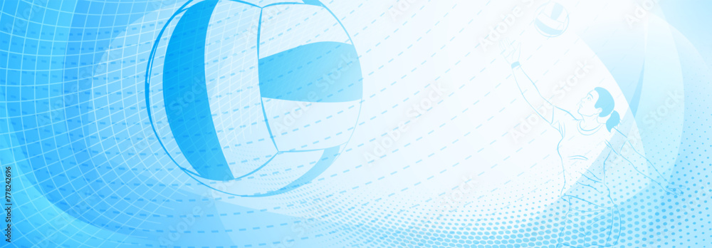 Volleyball themed background in blue tones with abstract meshes, curves ...