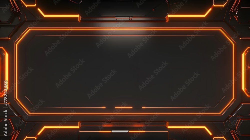 Futuristic black and orange live stream overlay video screen interface ...