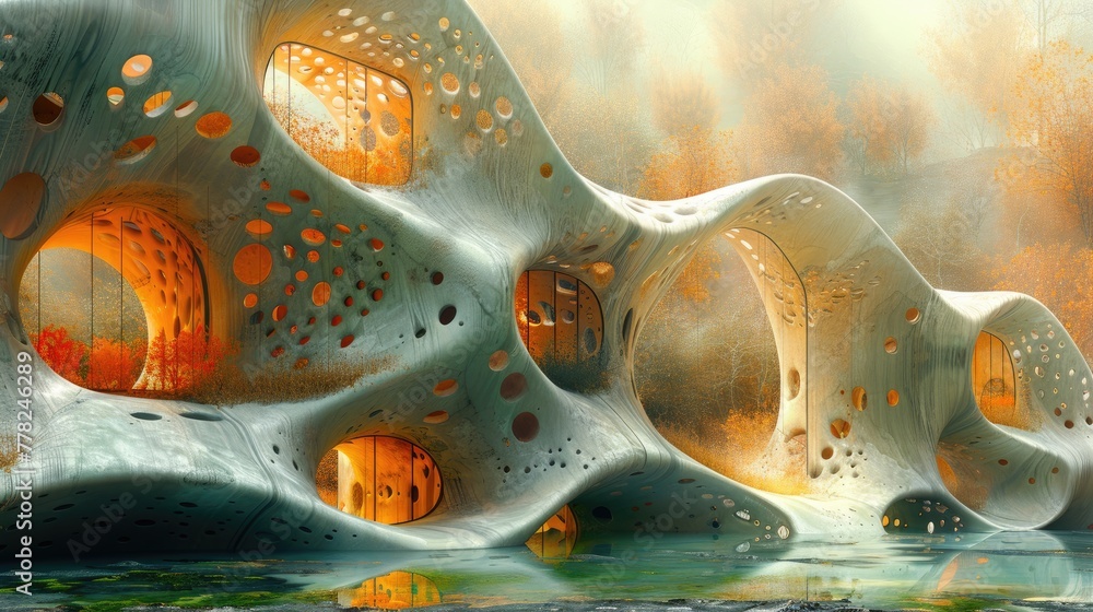 Abstract illustration of biomimicry in architecture, showing how nature ...