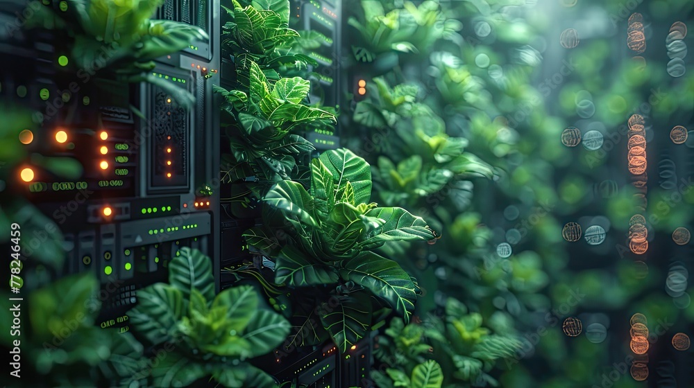 Artistic depiction of a green data center powered by renewable energy ...