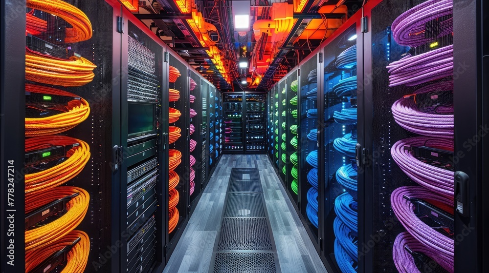 Póster Detailed image of computer server rack cable management system ...