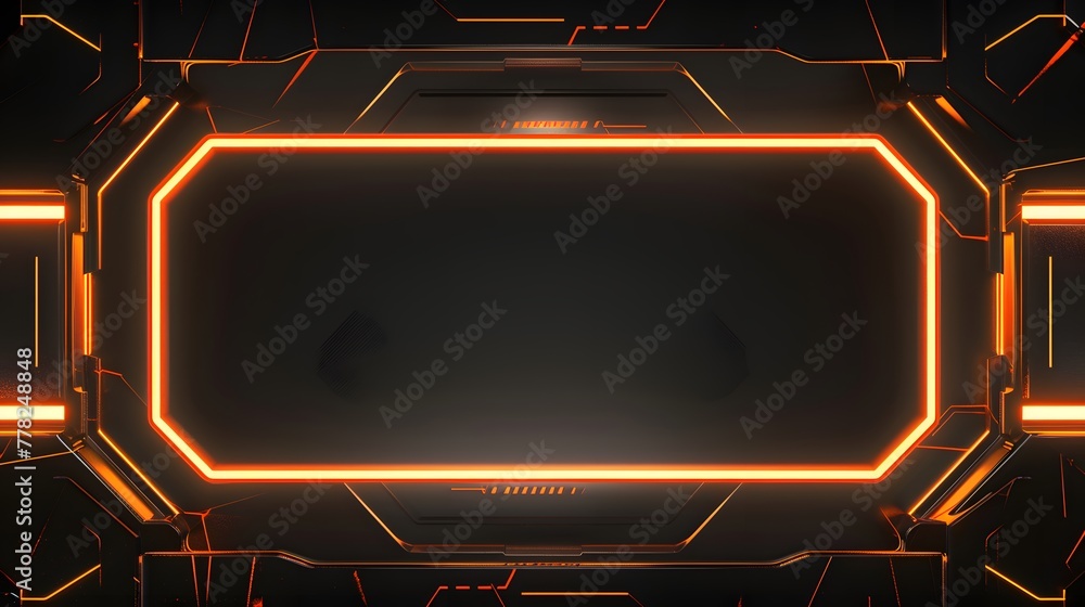 Edgy black and orange live stream overlay video screen interface frame ...