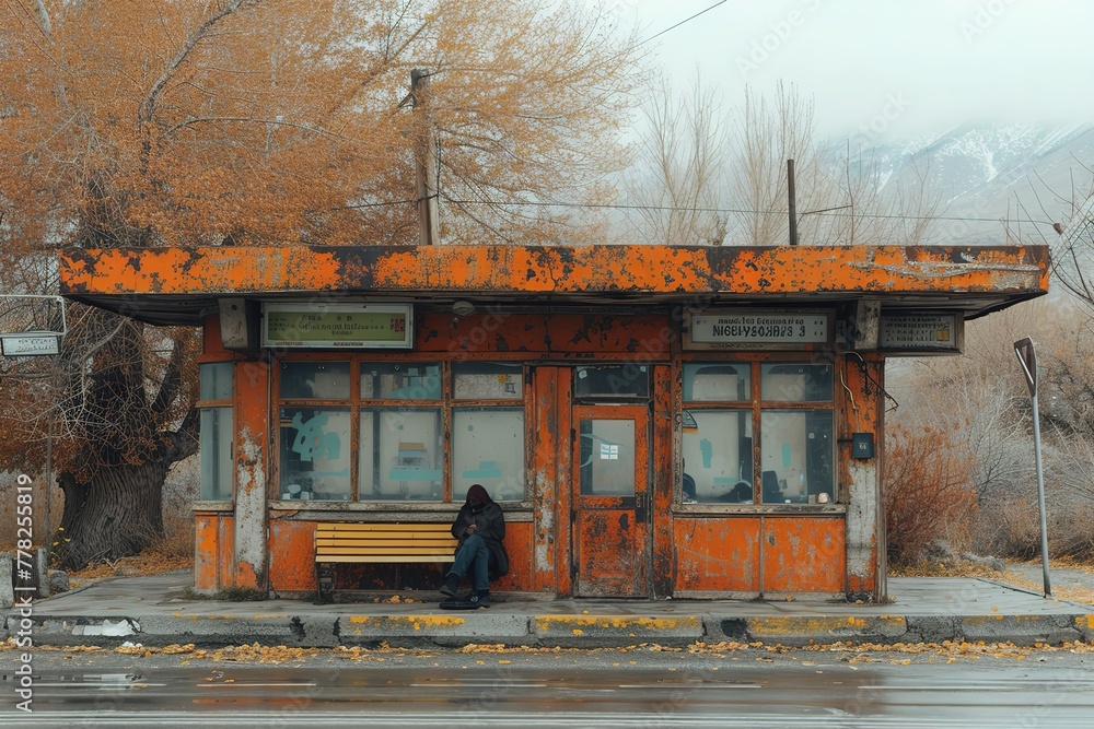 Rural Bus Stop Rustic bus stop in a rural setting with waiting ...