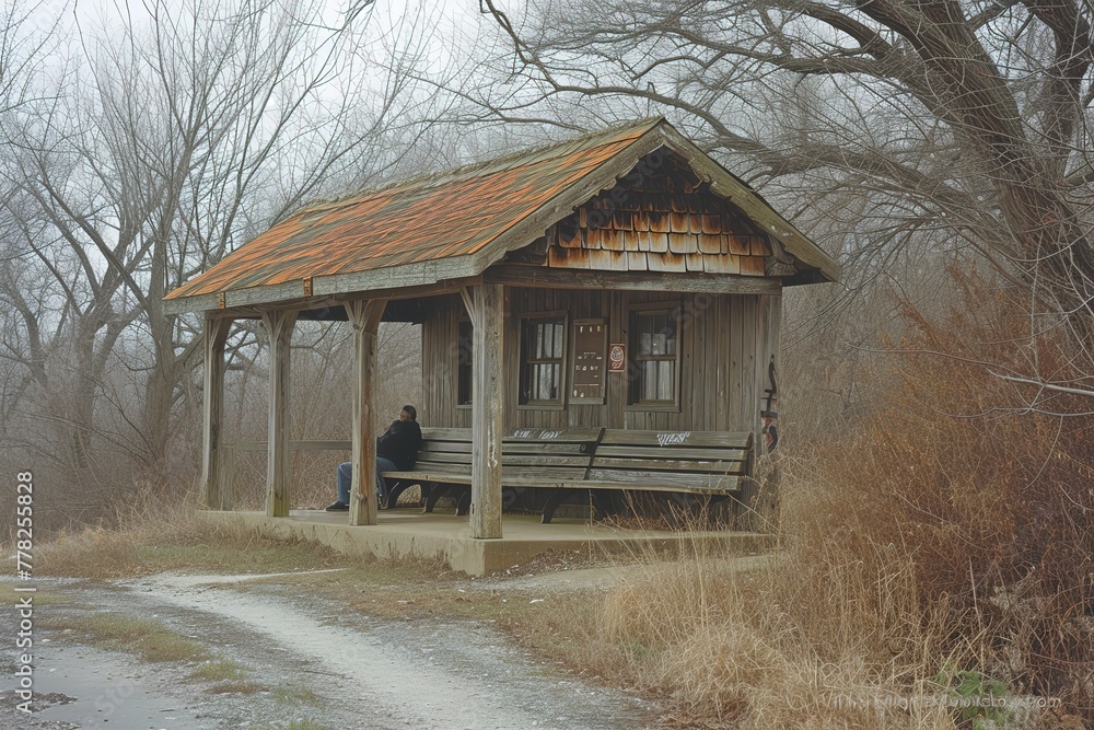 Rural Bus Stop Rustic bus stop in a rural setting with waiting ...