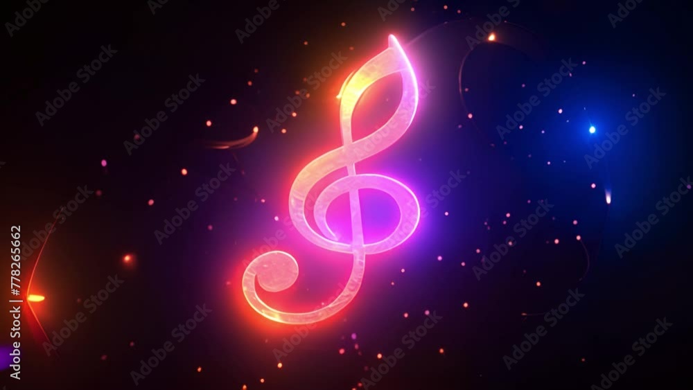 Music key neon colors on black background. Music notes abstract. blue ...
